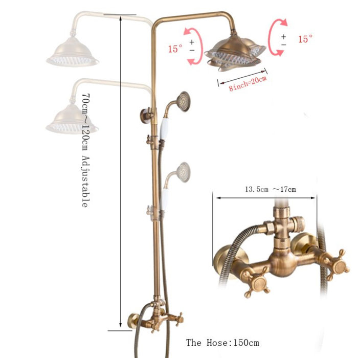 Juno Showers Juno Vintage Solid Brass Handheld Shower with Dual Mixer Antique Wall Mount ...